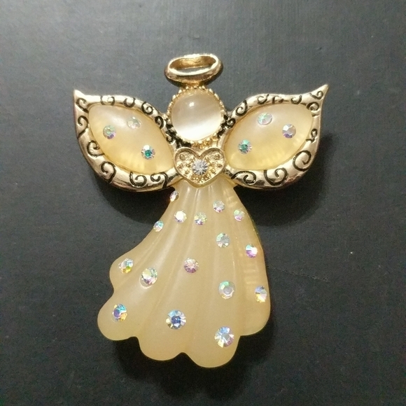 Jewelry | Gold Tone Yellow Rhinestone Angel Brooch Pin | Poshmark
